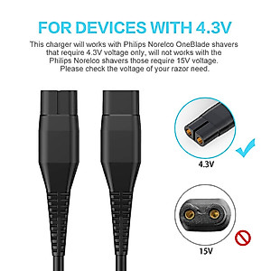 HCJYC 4.3V USB Oneblade A00390 Charger Cable for Shaver,Replacement Power Cord for Norelco One Blade Charger QG3340,A00390,RQ320,RQ328, RQ330,RQ331,RQ338,RQ350,QP2520/90/70/72