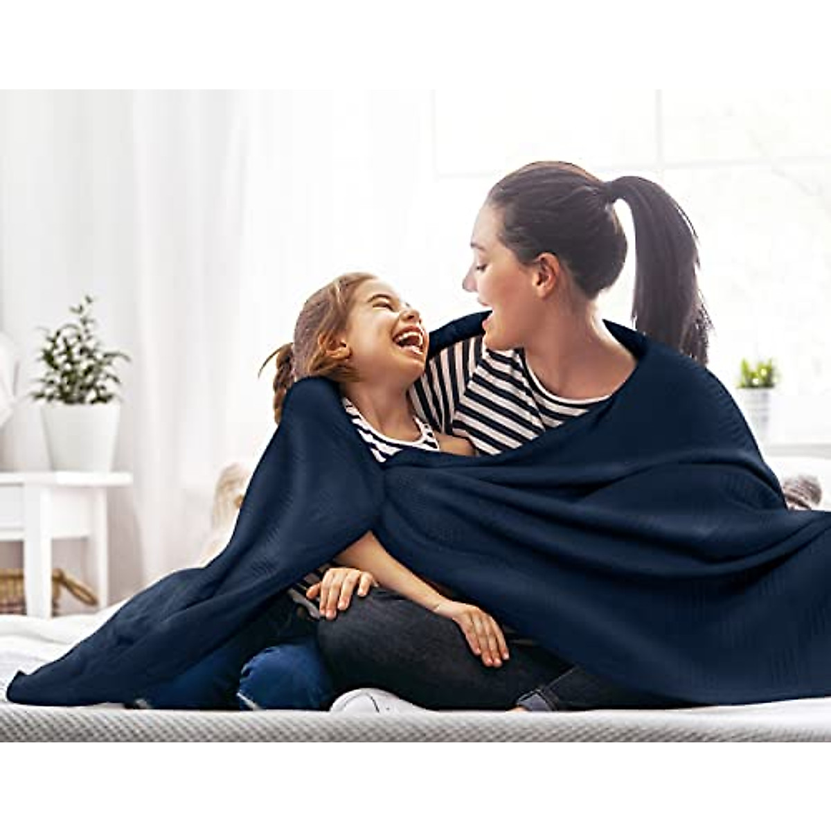 Utopia Bedding 100% Cotton Blanket (Throw Size - 60x50 Inches) 350GSM Lightweight Thermal Blanket, Soft Breathable Blanket for All Seasons (Navy)