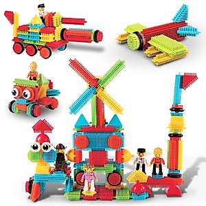 Picasso Toys 116pc Hedgehog Construction Building Blocks Toy Set Interlock Tiles with Idea Book, 4 Action Figure Characters, 4 Decorative Eyes STEM Learning Kit Playset for Boys Girls 3 and Up PTB116