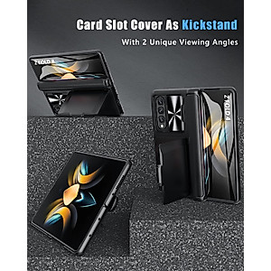 Vihibii for Samsung Galaxy Z Fold 4 5G Case with Card Holder & Sliding Camera Lens Cover, Built-in Hinge Protaction & Screen Protector & Kickstand, Case for Samsung Galaxy Z Fold 4 5G 2022 (Black)