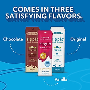 Ripple Non-Dairy Milk, Vanilla | Vegan Milk With 8g Pea Protein | Shelf Stable Single Serve Cartons | On-The-Go | Non-GMO, Plant Based, Gluten Free | 8 oz (Pack of 12)