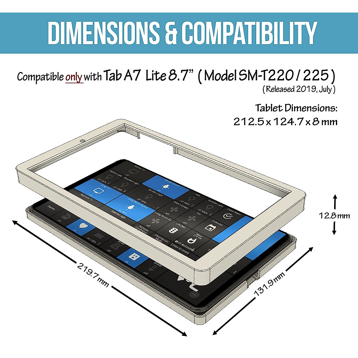 Smart Home Mount Wall Mount Kit for Samsung Galaxy Tab A7 Lite 8.7 Tablet (SM-T220 / 225) - Black