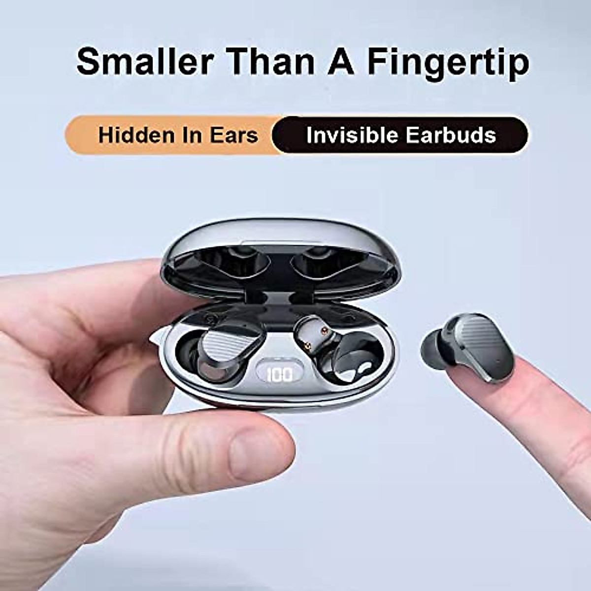 NVAHVA True Wireless Invisible Earbuds, Headphones with Microphone for iPhone Android, USB-C Charge, IPX5 Waterproof, Touch Control, Small Bluetooth Earbuds for Commute Sports Sleep (Black)