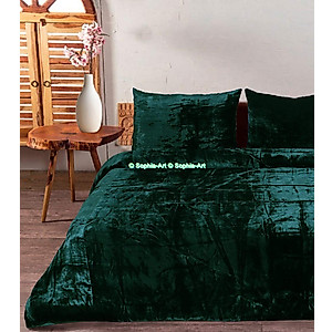 Sophia-Art 3 Pcs Ultra Luxury Rayon Velvet Bedding Boho Solid Duvet Cover UO Comforter Cover (Dark Green, King 90"x104")