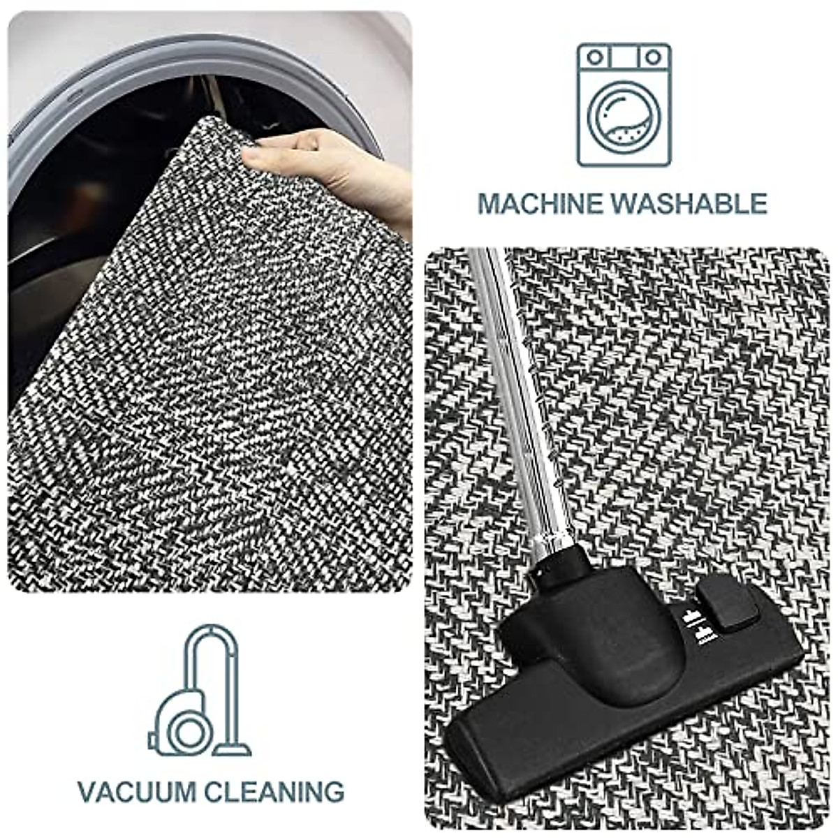 LEEVAN Washable Area Rug 4x6, Hand-Woven Cotton Living Room Rug, Grey/Cream Braided Bedroom Rug, Farmhouse Indoor/Outdoor Floor Carpet for Patio, Nursery, Office, Playroom, Dining Room