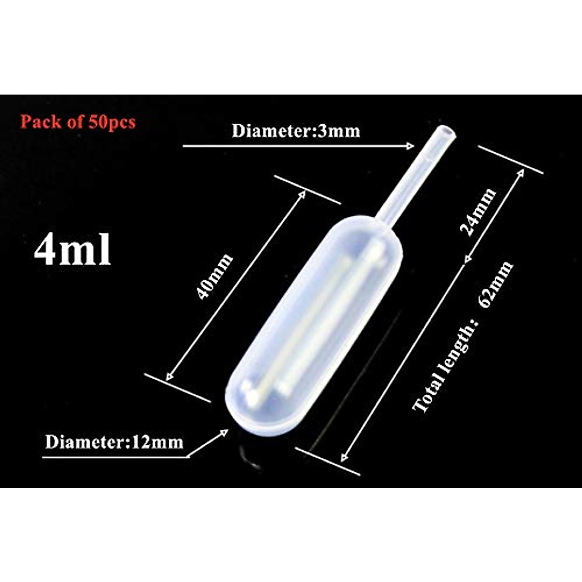 Pack of 50pcs 4ml Assorted Shape Plastic Transfer Pipettes Eye Dropper (Rectangular)