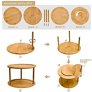 YCOCO Bamboo Lazy Susan Spice Rack Organizer for Cabinet,2 Tier Rotating Spice Rack,Lazy Susan Turntable Tiered Rotating Kitchen Spice Carousel for Cabinets,Pantry,Bathroom Display Stand