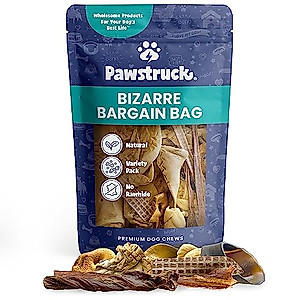 Pawstruck Bizarre Assorted Natural Dog Treats, Pet Food, Long Lasting Chews for All Breeds, Beef Flavor, Animal Ears, Bones & Jerkies, Rawhide Alternative for Aggressive Chewersy, Bargain Bag - 1 lb