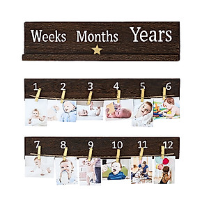 Mkono Nursery Wall Baby Picture Frame Weekly Monthly Years Milestone Board Wood Hanging Kids Growth Photo Display Farmhouse Baby Room Bedroom Nursery Decor Gift for Baby Shower Birthday Mothers Day