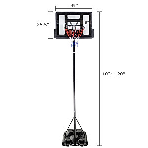 GYMAX Portable Basketball Hoop, 8.5-10ft Height Adjustable Basketball Stand System with 39" Broad Backboard, Spare Net & Transportation Wheels, Indoor/Outdoor Basketball Goal for Kids Youth Family
