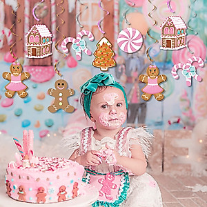 K KUMEED 20 Pcs Gingerbread Man Theme Party Hanging Swirls Ceiling Hanging Streamers for Christmas, Christmas Decorations Birthday Party Supplies Baby Shower Decor