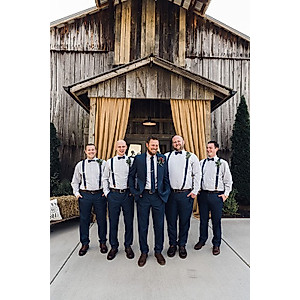 GUCHOL Black Suspenders for Mens with Strong Metal Clips Adjustable Elastic Y Style Leather Heavy Pants Suspender for Wedding&Party (Black)