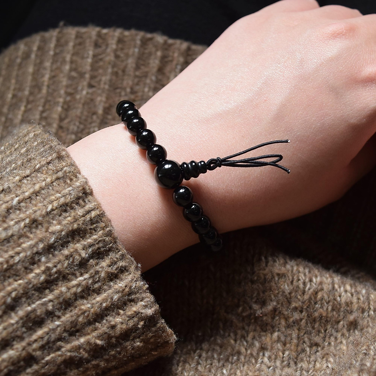 京都あさひ屋 Black Onyx Japanese Juzu Bracelet Rosary Prayer beads Handmade in Kyoto UDA54