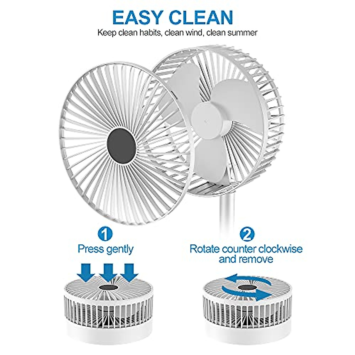 Maelifu Folding Fan Quiet 3- Speed Wind Highly Stretchable Simulated Natural Wind 180 ° Adjustment Battery Powered or USB Powered Home Desk Bedroom Portable Travel Mini Decorative Fan (White) (White)