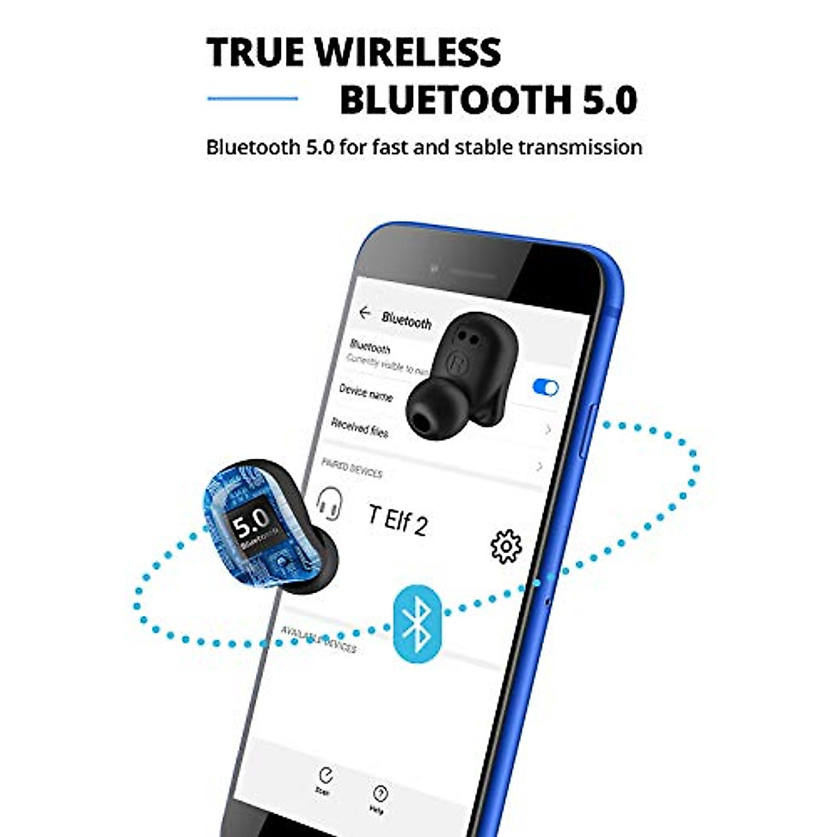 Bluedio Mini Wireless Earbuds in Ear Light-Weight Headsets Built-in Microphone Wireless Earbuds, T Elf 2 True Wireless Touch Earbuds in Ear Earphones with Charging Case for Cell Phone/Sports