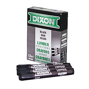 DIXON Industrial Lumber Marking Crayons, 4.5" x 1/2" Hex, Black, 12-Pack (49400)