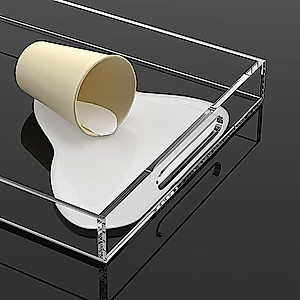 HIIMIEI Acrylic Tray, 16x20 Inches Clear Tray, Acrylic Serving Tray with Handles for Ottoman, Coffee, Appetizer, Breakfast, Bathroom (Clear)