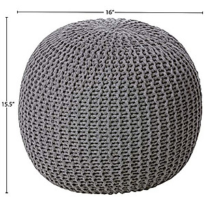 Urban Lifestyle Round Knit Pouf - Hand Woven Cotton, Dark Grey