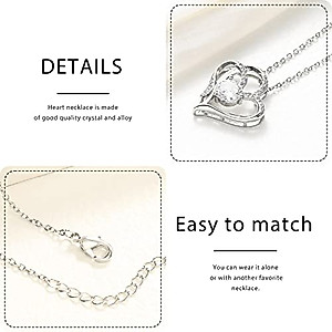 Earent Rhinestone Heart Pendant Necklace Silver Infinity Tiny Necklaces Chain Sparkly Minimalist Neck Chain Jewerly Adjustable for Women and Girls (B-Heart 2)