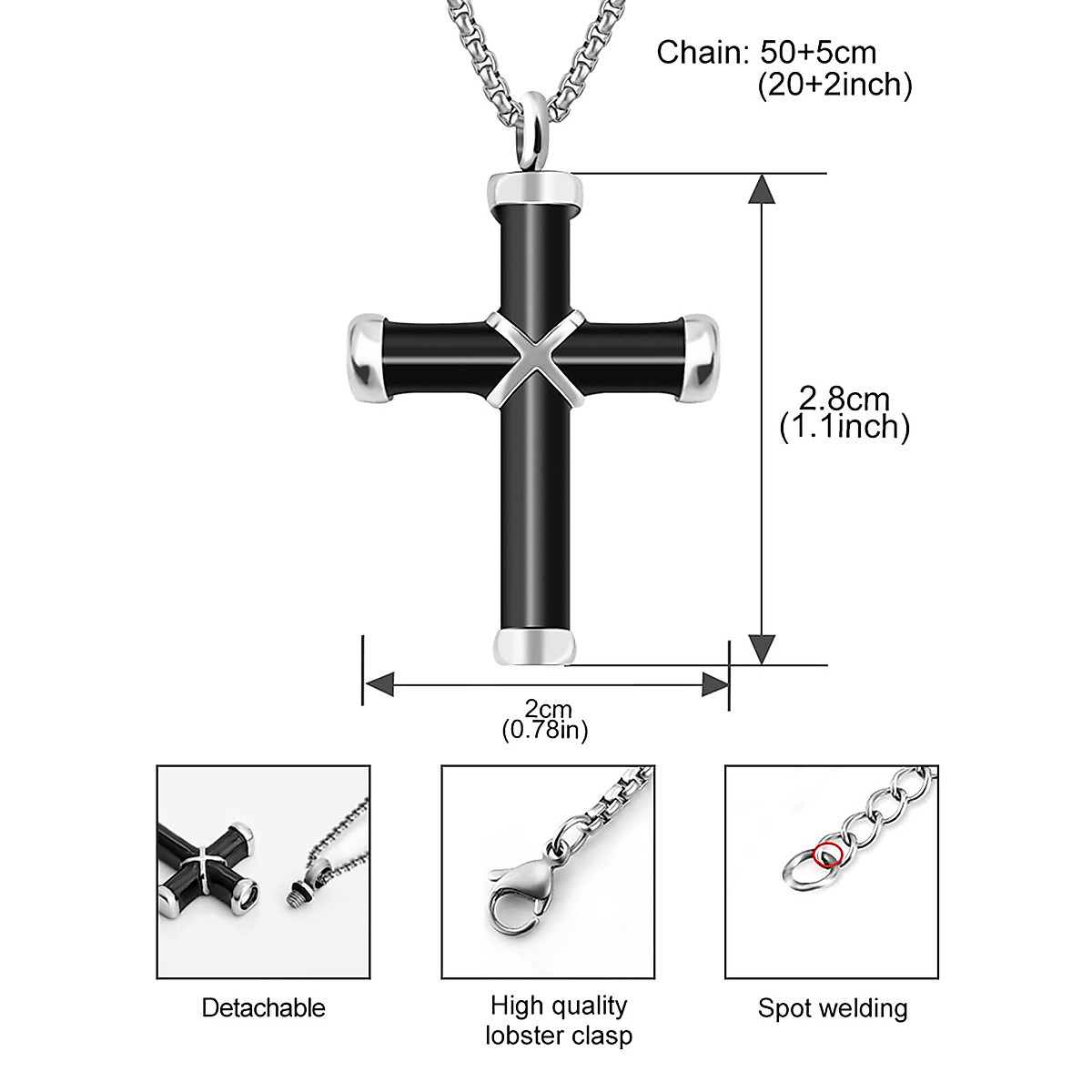 Dletay Cremation Jewelry for Ashes Urn Necklace Memorial Pendant Keepsake Jewelry(Black)