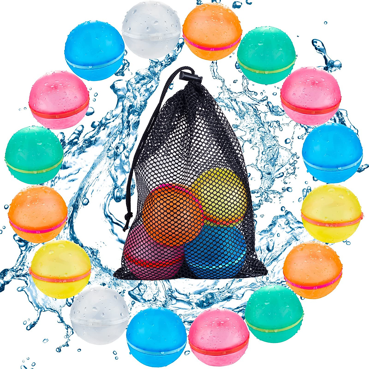 Tizikcon 16 PCS Reusable Water Balloons, Refillable Magnetic Water Balls for Outdoor Games, Self Sealing Water Splash Bomb Quick Fill for Summer Fun, Pool Beach Toys for Kids Ages 3-12