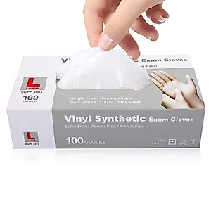 Oh! Trendy Disposable Medical Clear Vinyl Exam Gloves Industrial Gloves - Latex-Free & Powder-Free100PCS - Large