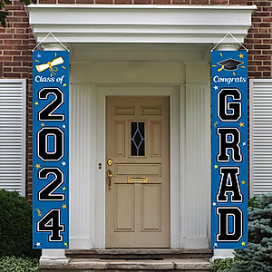 KMUYSL Graduation Decorations Class of 2024, Red & Blue Congrats Grad Banner Hanging Flags Porch Sign, 2024 Graduation Decorations Party Supplies for Any School Indoor/Outdoor Decor