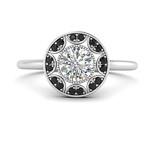 55Carat Art Deco Round Diamond Ring Sterling Silver Natural Black Onyx Round Shape Black Color Petite Engagement Rings Pave Setting in Size 9 Handcraft Chakra Healing