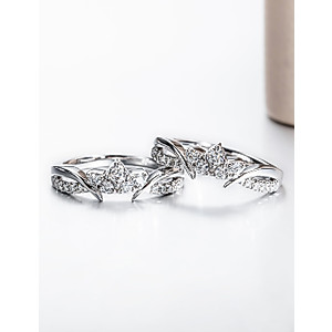 CannyCat Vine Moissanite Ring Enhancers 2 pieces Wrap Guard for Moissanite Engagement Anniversary Ring Platinum-Plated Silver Curved Eternity Wedding Bands for Women Stacking Rings (8)