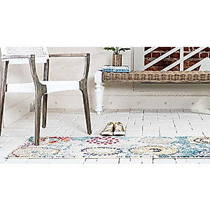 Unique Loom Estrella Collection Modern, Abstract, Colors, Distressed Area Rug, 2 ft 2 in x 6 ft 7 in, Beige/Light Blue
