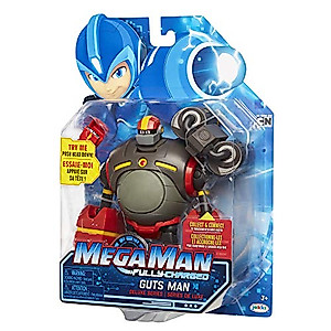 Mega Man Fully Charged – Deluxe Guts Man Articulated Action Figure with Expanding Belly and Guts Man Buster Accessory (to swap onto the Mega Man figure)! Based on the new show!