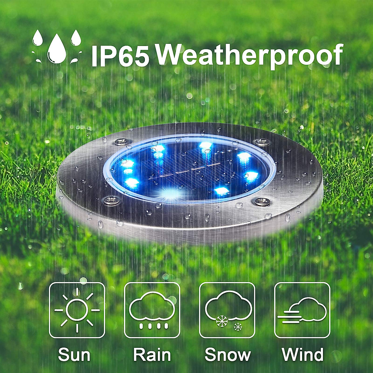 K.E.J. Solar Ground Lights, 8 Pack, Waterproof Outdoor Lights for Garden Yard Patio Pathway Driveway Deck, Multicolor Solar Disk Lights