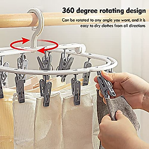 Poeland Foldable Plastic Laundry Hanger, Clothes Drying Rack with 20 Clips, 360 Degree Rotating Drip Drying Hanger Use for Socks, Underwear, Towels, Bras, Baby Clothes, Scarf (White)
