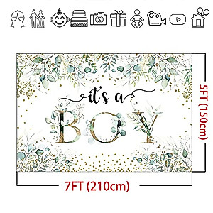 Mocsicka It's a Boy Backdrop Boy Baby Shower Greenery Eucalyptus Baby Shower Party Decorations Banner 7x5ft Summer Green Leaves Boy Baby Shower Photography Background