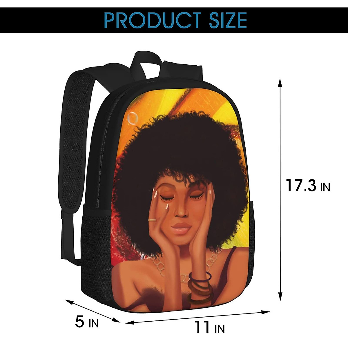 African American Girls School Backpack, Casual Lightweight Afro Black Girl School Bag Bookbag for Women Teens Students School Office Travel, 17 Inches (Orange)