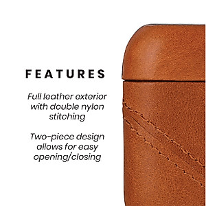 Bullstrap Premium Leather Case Compatible with Apple AirPods 1 & 2, Wireless Charging, Two-Piece Design (Sienna)