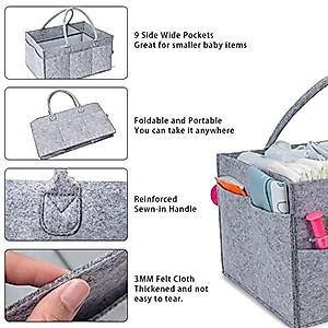 YaKuss Baby Diaper Caddy Organizer for Boy-Baby Car Organizer, Felt Fabric Baby Basket, Changing Table Diaper Storage Caddy, Portable Tote Bag for Baby Diapers and Wipes -Large (1.0 Grey)