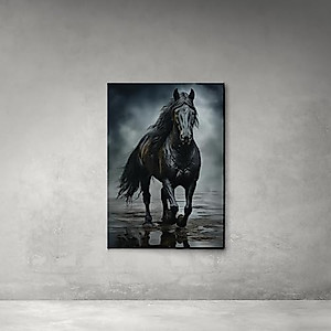 Majestic Black Stallion Galloping In The Clouds, Black Horse On Salt Flats, Canvas Print, Black Horse Print, Black Horse Wall Art, Canvas Prints, Home Decor