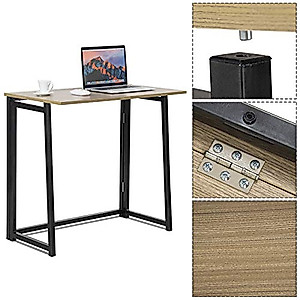 Tangkula Folding Desk No Assembly Required, Foldable Computer Desk for Small Spaces, Portable Small Collapsible Desk, Space Saving Foldable Laptop Table Home Office Desk (Natural)