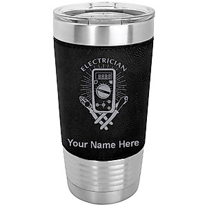 LaserGram 20oz Vacuum Insulated Tumbler Mug, Electrician, Personalized Engraving Included (Faux Leather, Black)