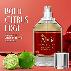 AHUJA Rouge Fusion Unisex Eau De Parfum 3.4 fl oz - Vanilla Perfume W/Bold Citrus Scents & Allure Of Roses, Geraniums, & Pine - Sophisticated Scents