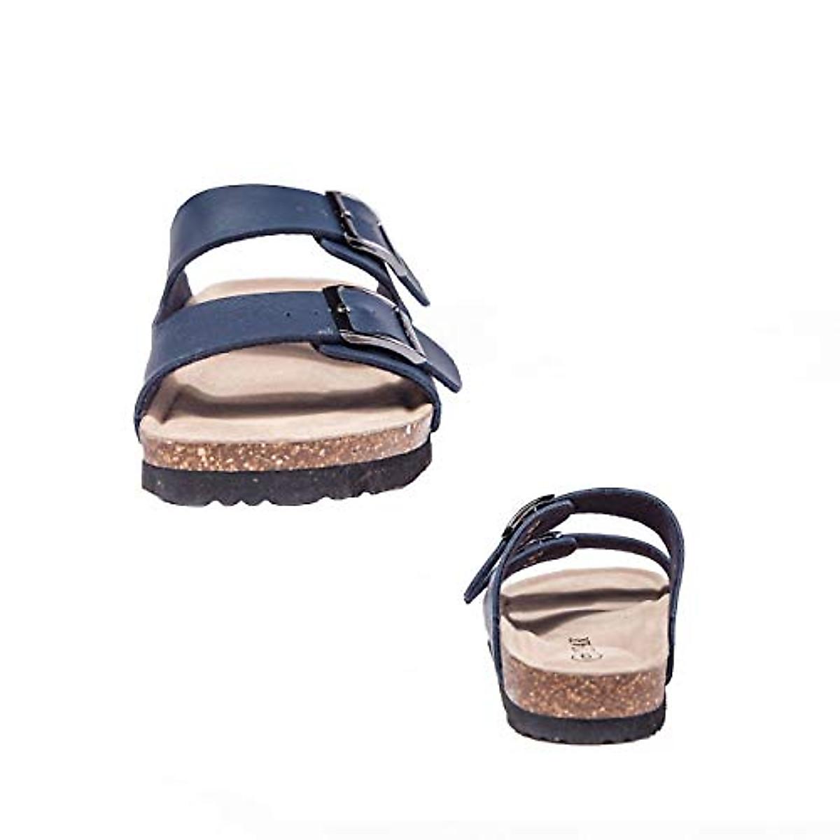 TF STAR Women 2-Strap Adjustable Buckle, Flat Casual Cork Slide Sandals,Slide Cork Footbed Sandals for Women/Ladies/Girls Navy