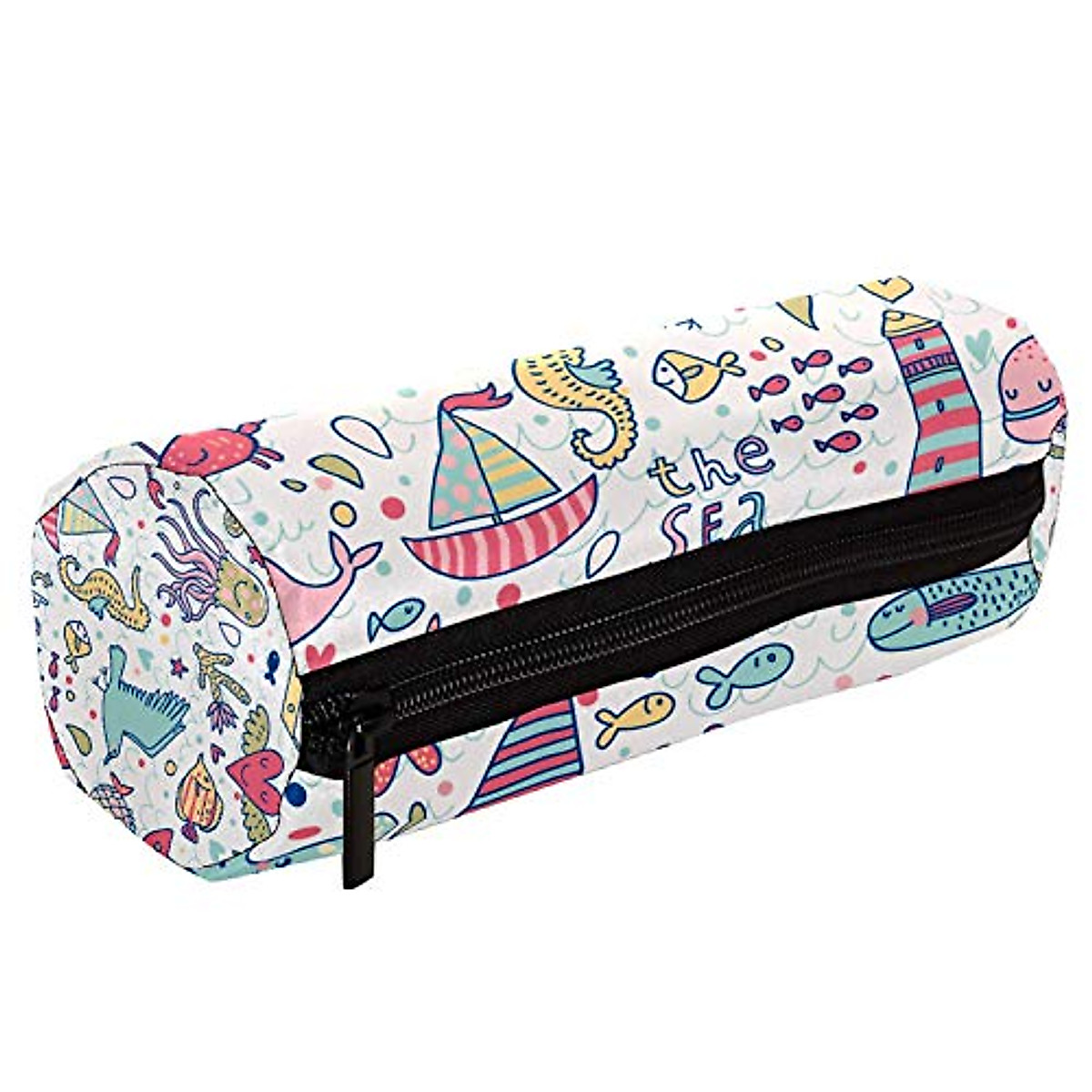 Marine Seagull Whale Octopus Lighthouse Pencil Bag Pen Case Stationary Case Pencil Pouch Desk Organizer Makeup Cosmetic Bag for School Office