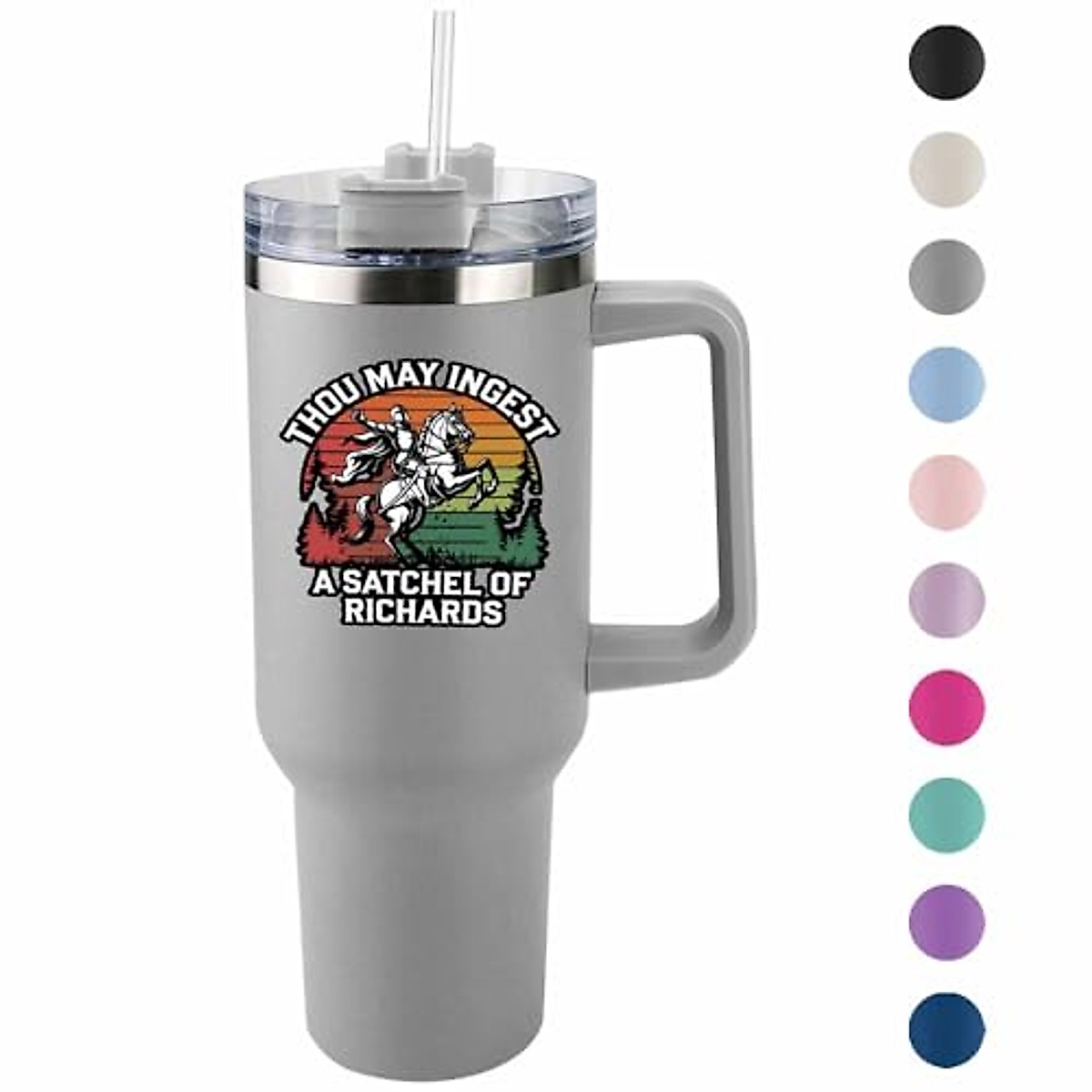 40 Oz Insulated Tumbler with Handle and Straw,Western Knight Horse Stainless Steel Vacuum Insulated Travel Mug,Leak-proof Water Bottle Iced Coffee Cup,Watercolor Stripe Tree