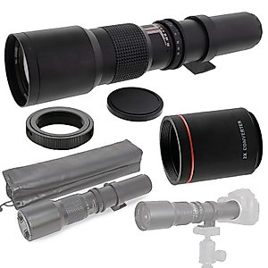 500mm (w/ 2X- 1000mm) f/8-32 HD Preset Telephoto Lens for Canon EOS 80D, 77D, 70D, 7D, 6D, 6D Mark II, 5D Mark IV, 7D Mark II, T7i, T7, T6i, T6, T5i, T5, SL2, SL3 DSLR Cameras