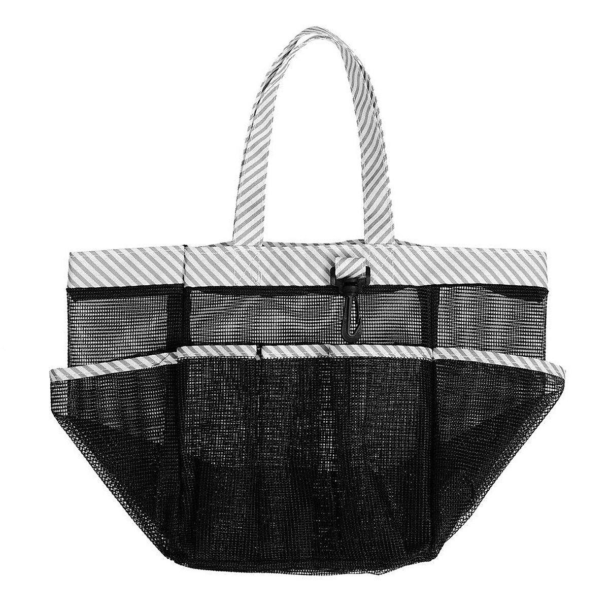 iHomeYC Portable Mesh Shower Caddy, Camping Bathroom Shower Caddy Tote, College Dorm Room Essentials Organizer with Key Hook and 8 Basket Pockets,Black