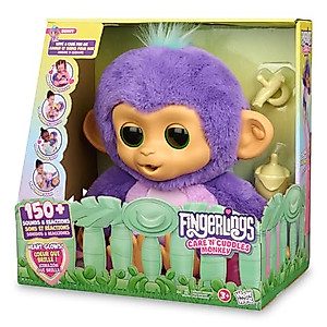 Fingerlings Care ‘n’ Cuddles Interactive Baby Monkey, Sunny (Purple), Toys for 3 Year Olds, 150+ Sounds and Reactions, Heart Lights Up