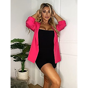 GRECERELLE Womens Casual Blazers Long Sleeve Lapel Open Front Work Office Jacket with Pockets(16, Hot Pink)