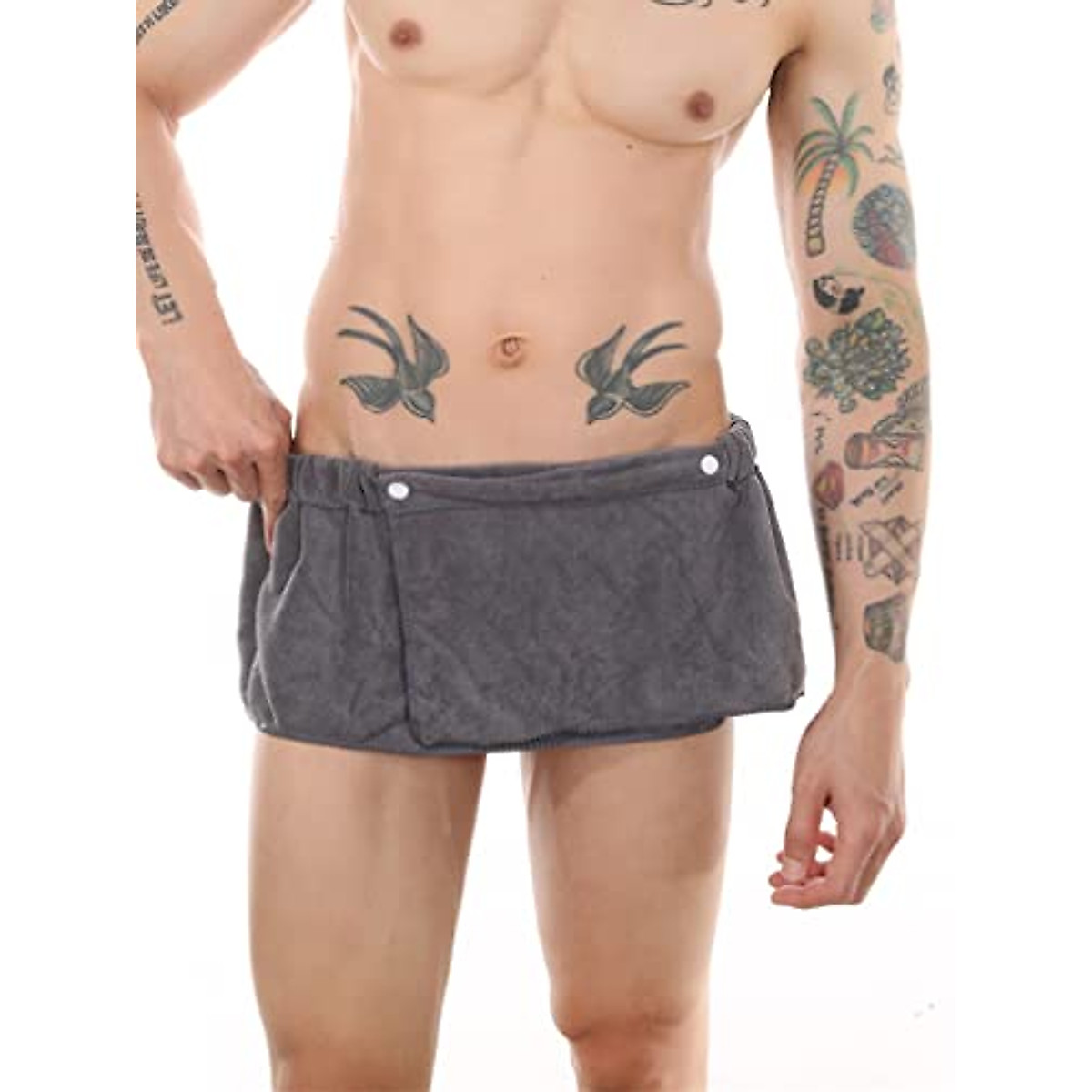 FEESHOW Coral Fleece Adjustable Body Wrap Towel for Men Bath Gym Spa Shower Swimming Beachwear Gray One Size