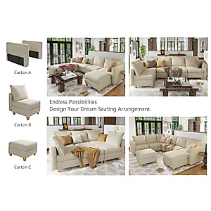 EASE MOOSE Modular Sectional Sofa Middle Seat Module, Linen Fabric Armless Middle Module for Modular Sofa Sectional Couch with Storage Beige